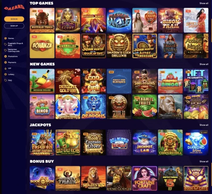 Dazard Casino Review | 1,300k+ Games - Bonus up to €300 + 100 Spins